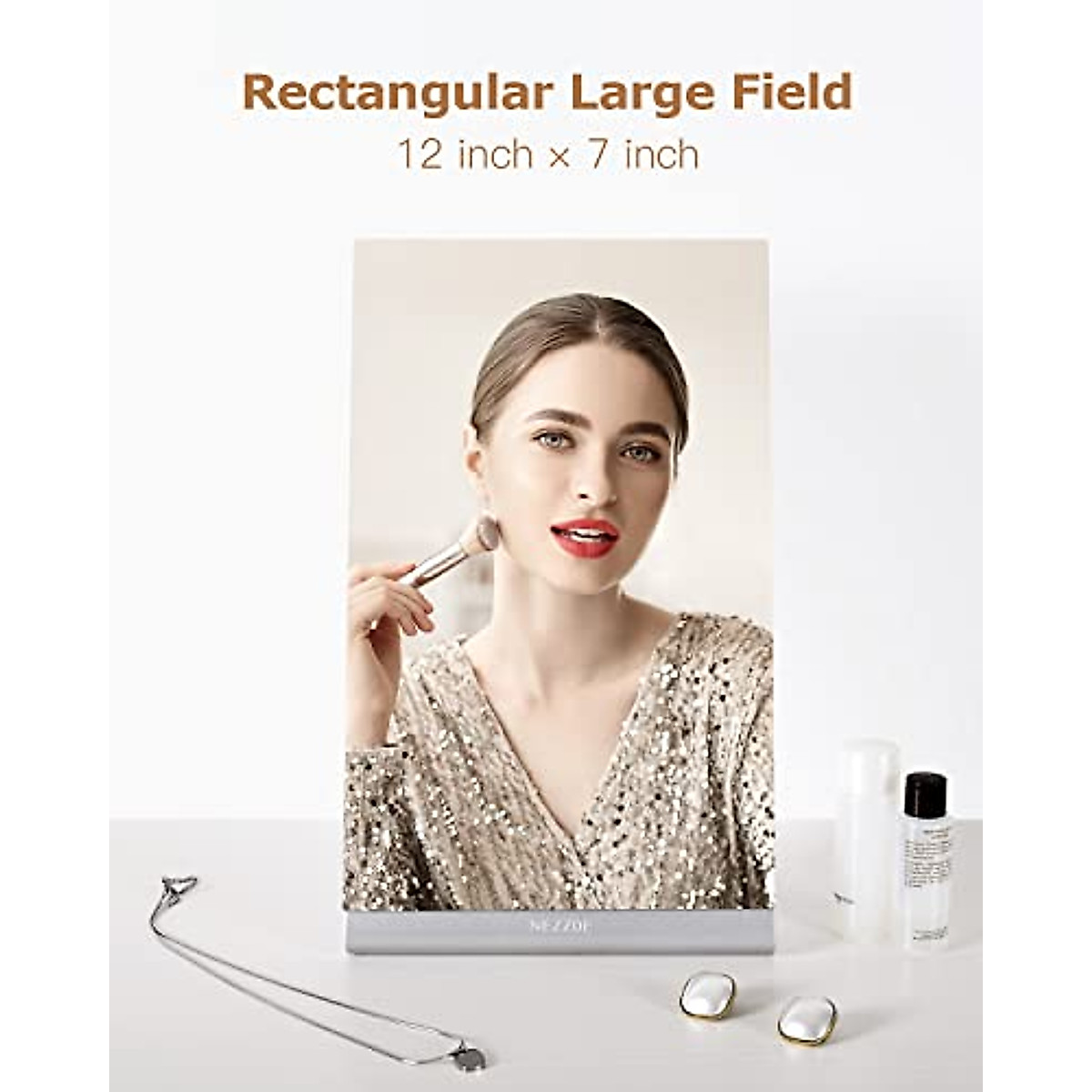 NEZZOE Modern Makeup Mirror, 12" Length Aluminum Desk Mirror, Vanity Mirror for Counter, Bedroom, Bathroom, Dorm