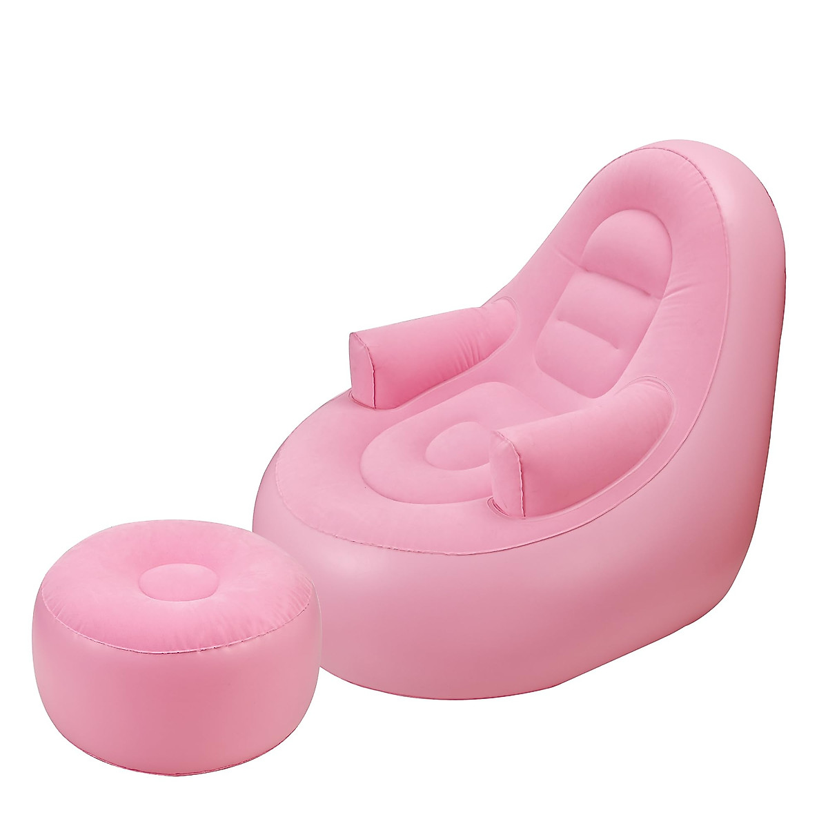 Ccinnoe Inflatable Couch with Armrest ＆ Ottoman, Blow Up Lounger Chair, Folding Lazy Sofa, Inflatable Furniture for Camping/Fishing/Party/Beach/Sunbathing/Hiking (Pink)