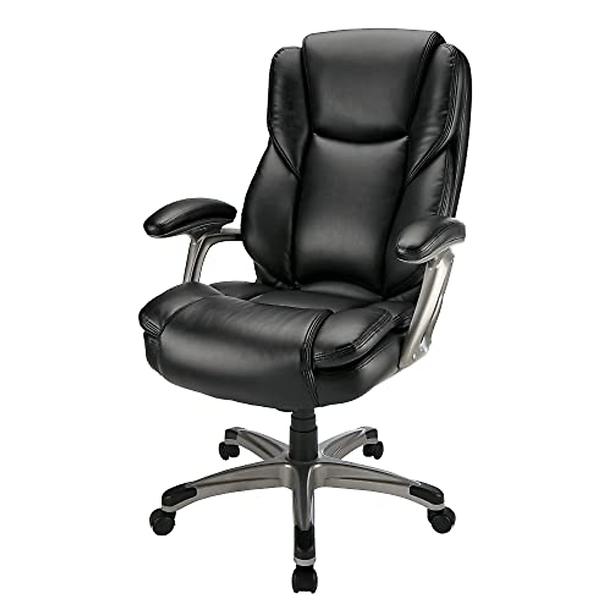 Realspace® Cressfield Bonded Leather High-Back Chair, Black/Silver
