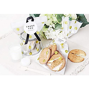 Gold Polka Dot Clear Cello Candy Favor Bags,Cellophane Cookie Treat Plastic Bags,with Gold Twist Ties, Pack of 50
