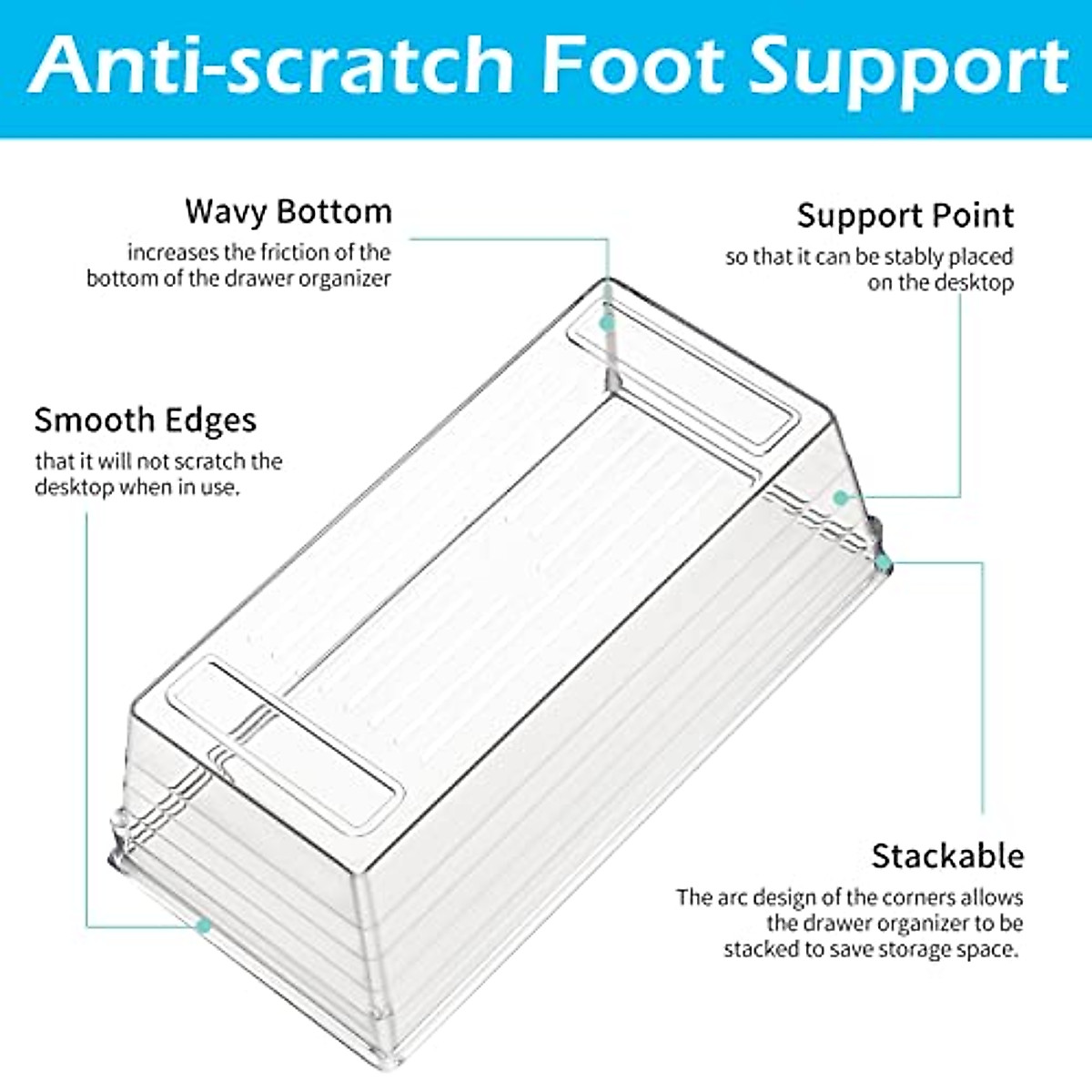 soulmate 10Pcs Clear Drawer Organizer Tray 3-Size Plastic Desk Drawer Organizations Set Bathroom Vanity Drawer Organizer Storage Tray for Makeup, Kitchen Utensils, Jewelries and Gadgets