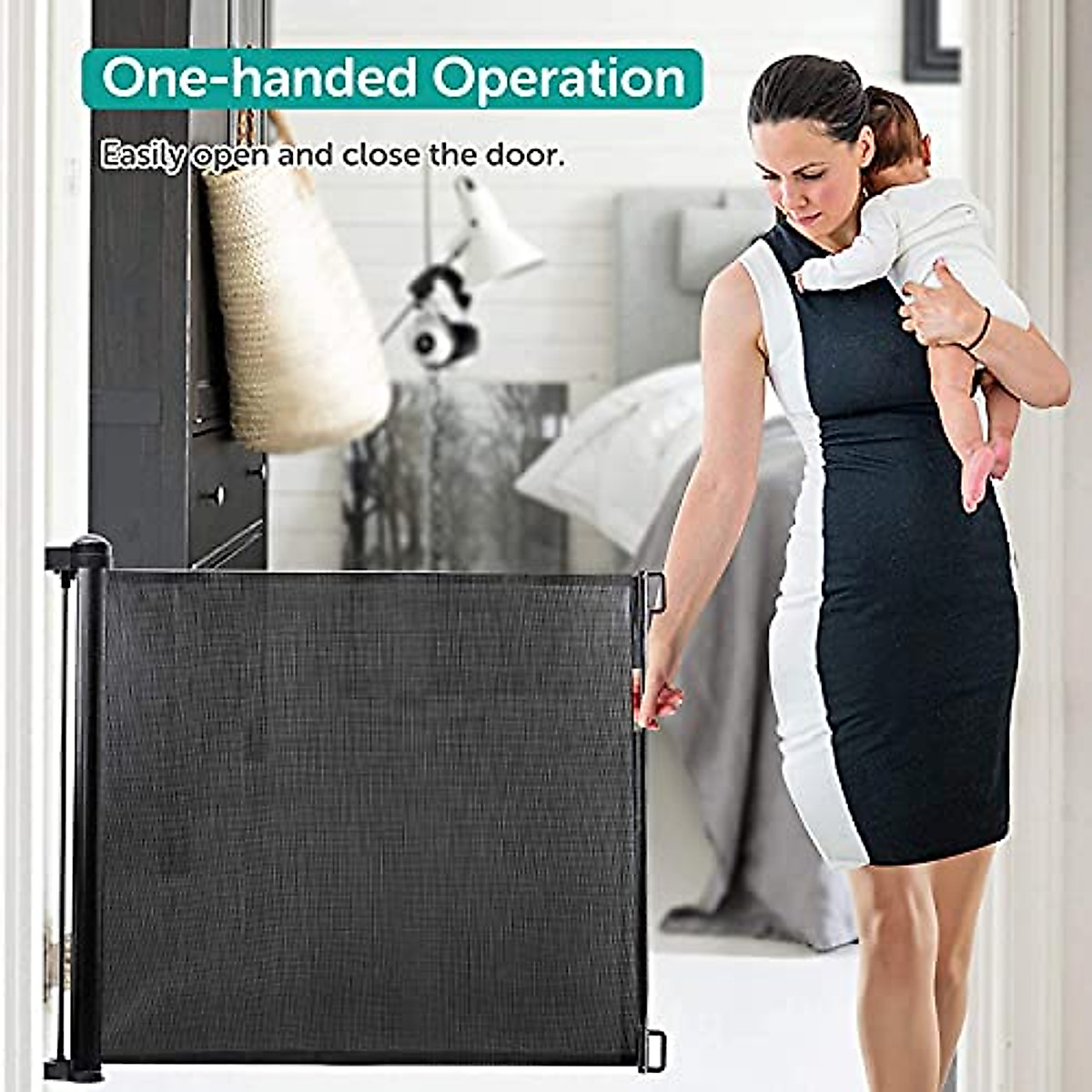 LIKOVSCI Magic Pet Gate Dog Gates for The House,Baby Cat Mesh Gates for Doorways,Kitchen,Living Room,Bedroom,Stairs,Easy Install Anywhere,8 Hooks