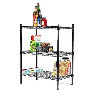 Home Basics Steel Wire Shelf | Heavy Duty | Open Design | Easy To Assemble | (Black, 3 Tier | 23.62" x 13.77" x 31.88")