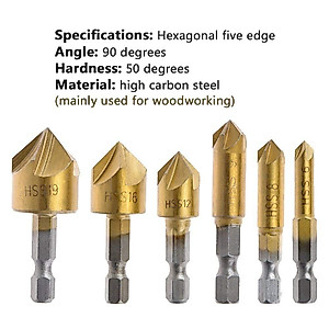 Rocaris 23-Pack Woodworking Chamfer Drilling Tool, 6pcs 1/4" Hex 5 Flute 90 Degree Countersink Drill Bits, 7pcs Three Pointed with L-Wrench, 8PCS Wood Plug Cutter, and Automatic