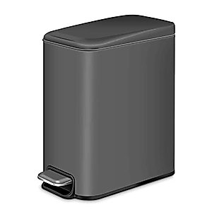 H+LUX Small Trash Can with Soft Close Lid,Garbage Can with Removable Inner Wastebasket, Rectangular Trash Can for Bathroom Bedroom Office, Anti-Fingerprint Matt Finish, 5L/1.3Gal, Light Gray