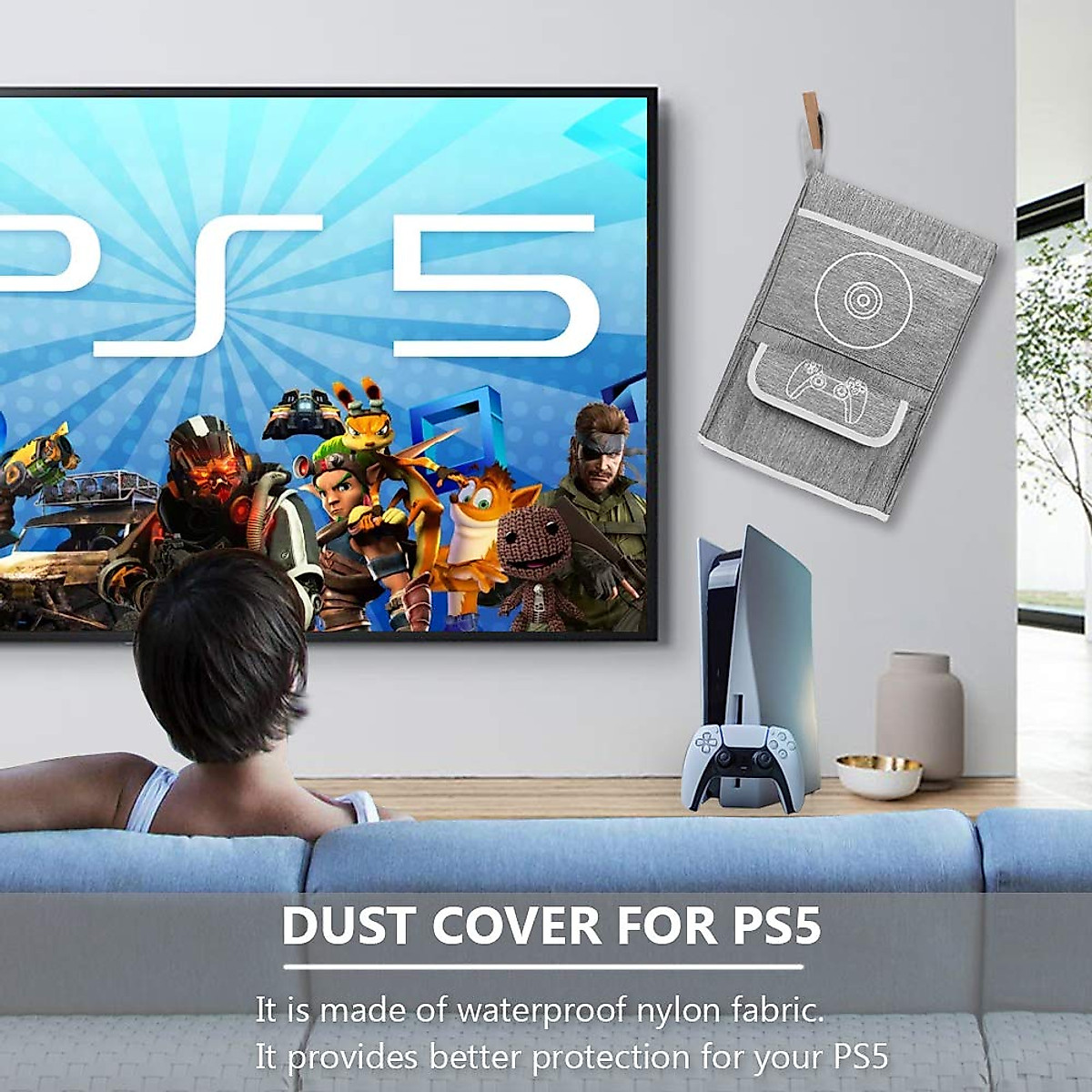 Esimen Sleeve Protective Case Dust Cover for PS5 Console /Playstation 5 Digital Edition ,PS5 Controller Skin Compatible with 12 Game Disc Pockets