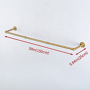 JIANZHUO Industrial Pipe Clothes Rack Wall Mounted,Vintage Retail Wall Mount Pipe Clothing Rack,Metal Commercial Garment Rack for Hanging Clothes,Laundry Room Display Rack Cloths Rack(Gold,59in)