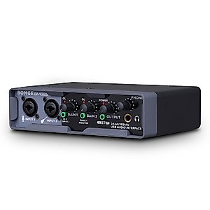 BOMGE USB Audio Interface(24 bit/192 kHz) with XLR,phantom power,Direct Monitoring,Loopback for PC Recording,Streaming,Guitarist,Vocalist and Podcasting