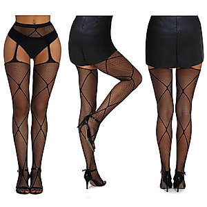 SOUTHRO 5 Pairs Women Fishnet Thigh High Stockings with Garter Belt - Suspender Pantyhose Patterned Tights Stockings for Women