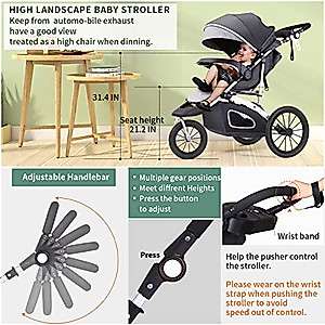 Baby Jogging Stroller for Toddler Kids Compact Single City Jogger Strollers All Terrain Jog 3 Wheels Pushchair Expedition with Parent Console (Grey)