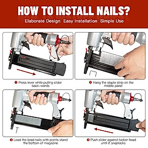 KEENTECH Pneumatic Brad Nailer, 18 GA, 2 in 1 Nail Gun and Crown Stapler Fires 2 Inch Brad Nailes and 1-5/8 Inch Crown Staples, for Carpentry, DIY Project, Woodworking, Silver & Red (KT5040)