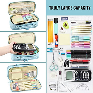 JOINPRO Pencil Case, Large Capacity Pencil Case Organizer; Double Zipper Storage Bag; Big Pencil Pouch for College School Office Teen Girl Boy Men Women Adult (Light Blue)