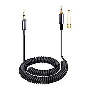 weishan ATH-M50xBT Cable, Coiled Aux Cord Replacement for Audio Technica ATH-M50xBT2, ATH-SR50BT Wireless Headphones, 3.5mm(1/8") Extension Wire with 6.35mm(1/4") Adapter, 14ft