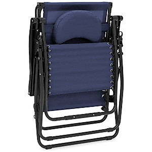 Best Choice Products Oversized Steel Mesh Zero Gravity Reclining Lounge Patio Chair w/Folding Canopy Shade and Cup Holder, Navy