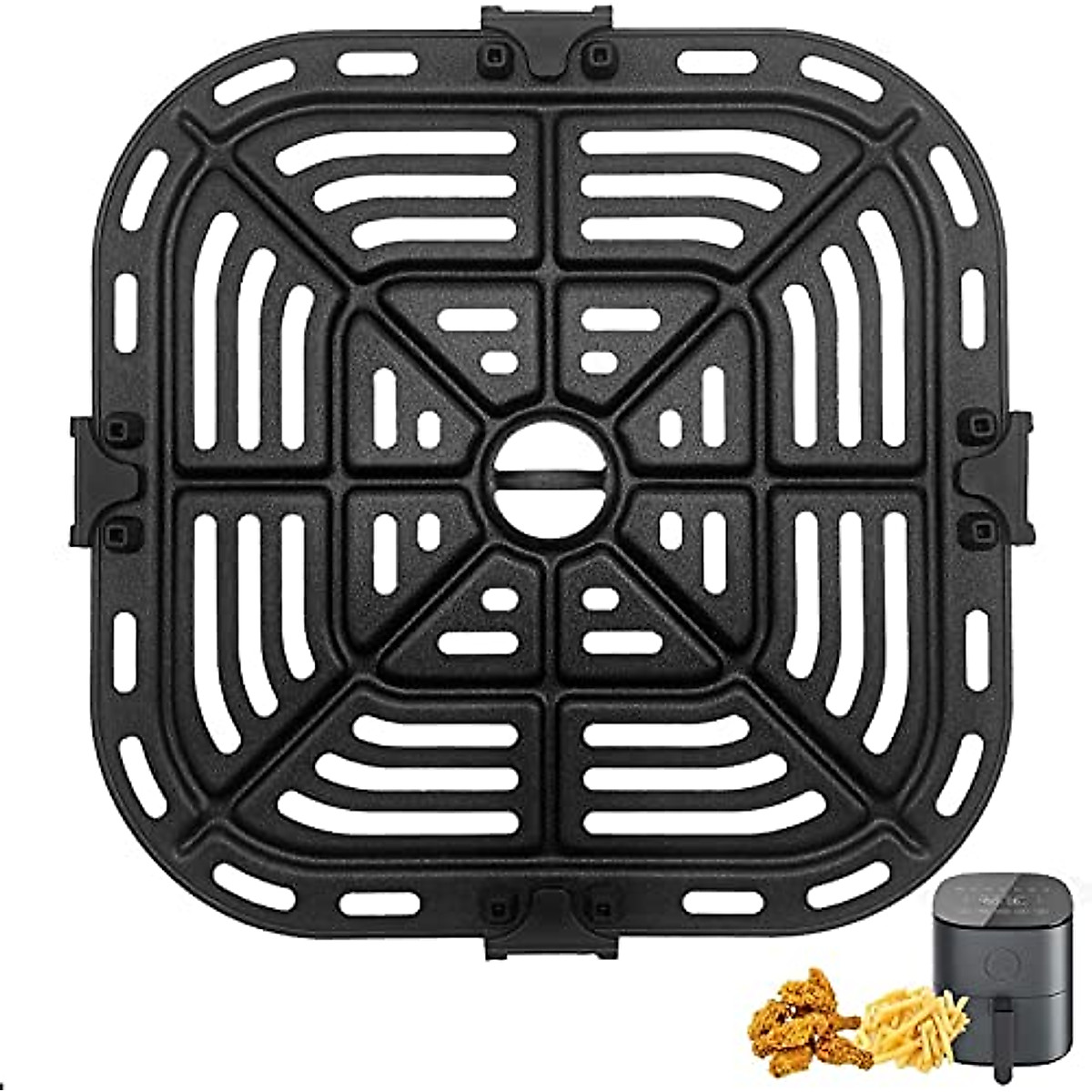 Air Fryer Grill Pan for COSORI Square Air Fryer Pro LE 5 Qt, Non-Stick 8.26’’*8.26’’ Air Fryer Rack Replacement Parts Accessories Grill Plate Crisper Plate Tray with Rubber Bumpers, Dishwasher Safe