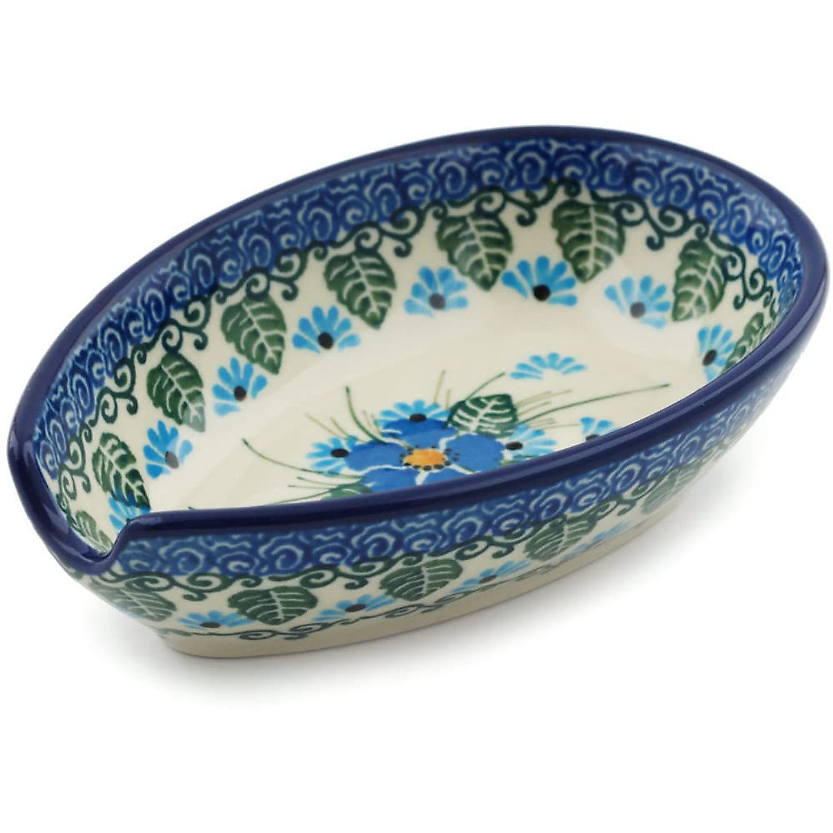 Polish Pottery Spoon Rest 5-inch Forget Me Not made by Ceramika Artystyczna