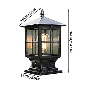 JSBDPHW European Style E27 Column Light Aluminum Pillar Lamp Outdoor Patio Fence Post Light Waterproof IP55 Glass Lampshade Villa Gate Base Landscape Light