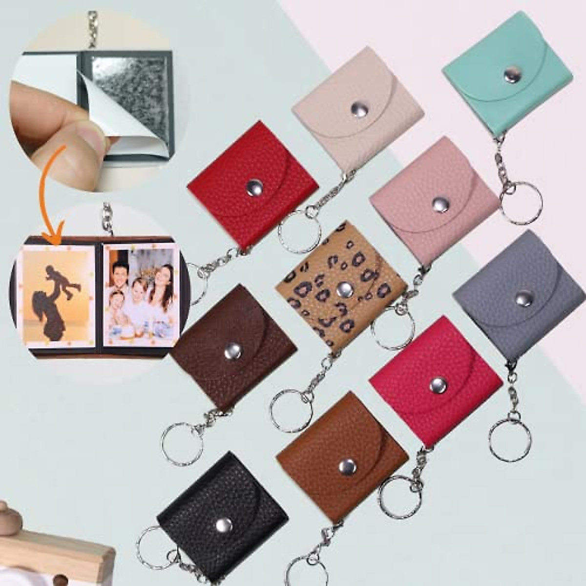 Mini Photo Keychain, DIY Small Custom Leather Memory Photo, Picture Keychains Personalized Album, Mini Cute Key Ring Keychain with Picture Book for Family, Boyfriend, Couples, Dog, Friends_MPKM