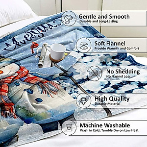 LUVIVIHOME Cute Snowman Throw Blanket, Blue Blanket, Kids Blanket, Red Cardinal Birds Winter Holiday Christmas Blanket, Cozy Warm Lightweight Soft Fuzzy Flannel Fleece Blanket for Couch, Sofa, 30"x40"