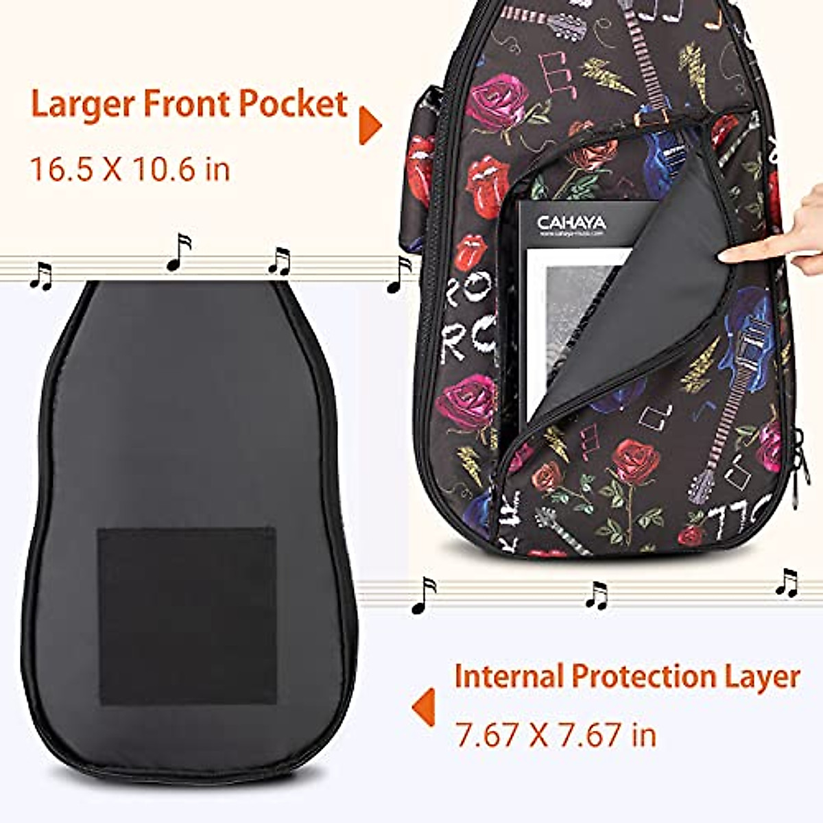 CAHAYA Electric Guitar Bag Rose Printing Soft Guitar Case 8mm Padding Gig Bag Backpack with Handle Loop CY0267