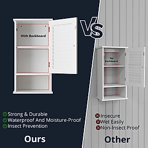 FRALIMK Bathroom Wall Cabinet, Single Door Over The Toilet Storage, Adjustable Shelves, Louver Door, Space Saver, Wall Mounted Organizer, 13 * 25 inches