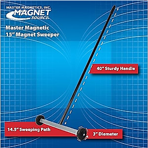 Master Magnetics - Magnetic Sweeper with Wheels, 14.5” - Pick up Nails, Needles, Screws and More 07263