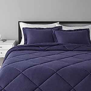 Amazon Basics Cotton Blend Jersey Knit Comforter Set, Full/Queen, Navy Blue