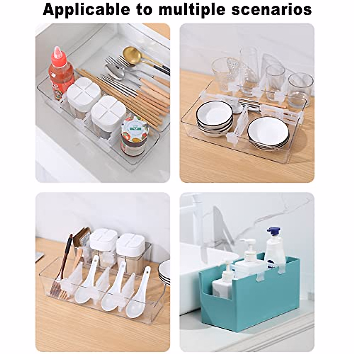 Fridge Divider, 16 Pack Refrigerator Door Organizer, Drawer Adjustable Separators, Expandable From 2.5-4.3 Inches, for Home Kitchen Office Supplies Tidy, Clear