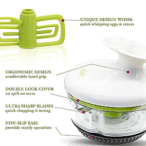 Manual Food Chopper Vegetable Cutter - Garlic Onion Processor Hand Chopper for Kitchen, 300ML Grinder to Chop Vegetables Fruits Nuts Onions Garlic Salads