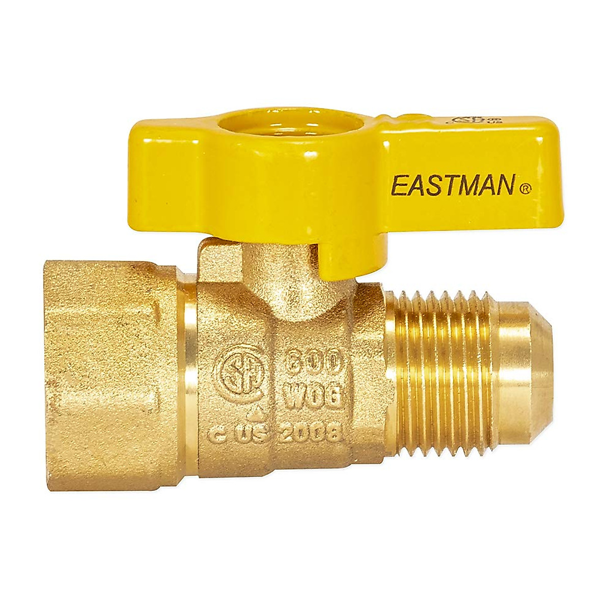 Eastman 1/2 Inch FIP x 1/2 Inch OD Flare Female Straight Gas Ball Valve with 1/4-Turn Handle, Brass Plumbing Fitting, 60003
