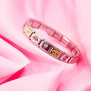 Decorated Italian Charm Bracelet, 18 charm bracelet with unique designs. 6.9 inches long, interchangeable charms