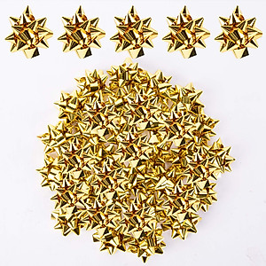Iceyyyy 100Pcs Mini Christmas Bows - 1Inch Metallic Star Mini Gift Bow Mini Christmas Valentine's Day Self Adhesive Bows for Gifts Wrapping Holiday Presents (Gold)
