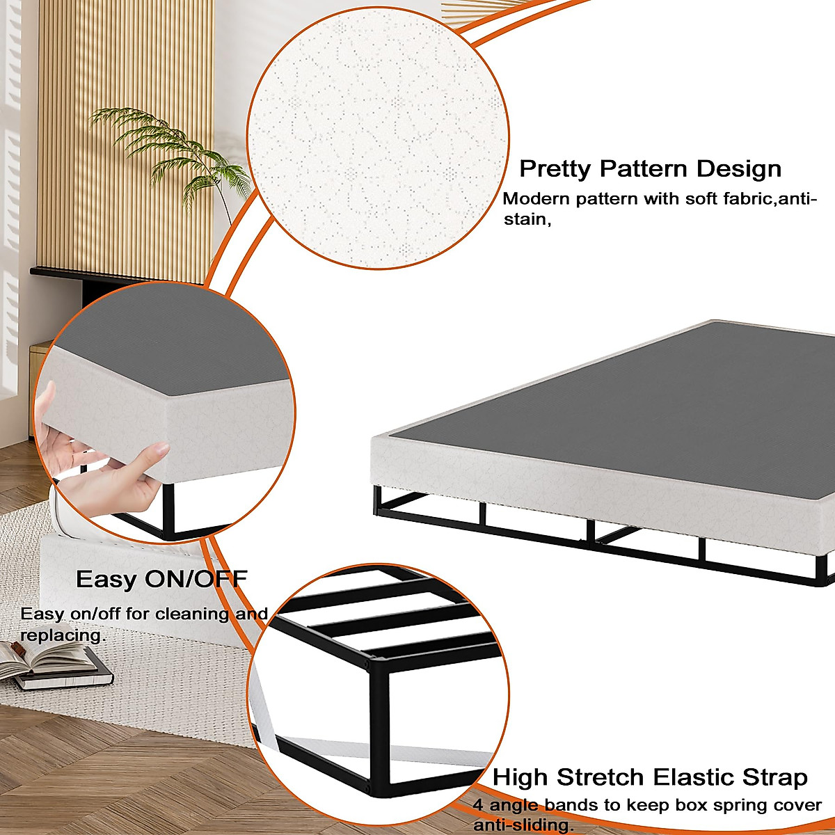RmagineX Box Spring for Queen Bed 5 Inch Profile Queen Box Spring Heavy Duty Metal Queen Size Box Spring Mattress Foundation Sturdy Queen Box Springs for Bed Frame Platform Noisy Free (5 Inch, Queen)