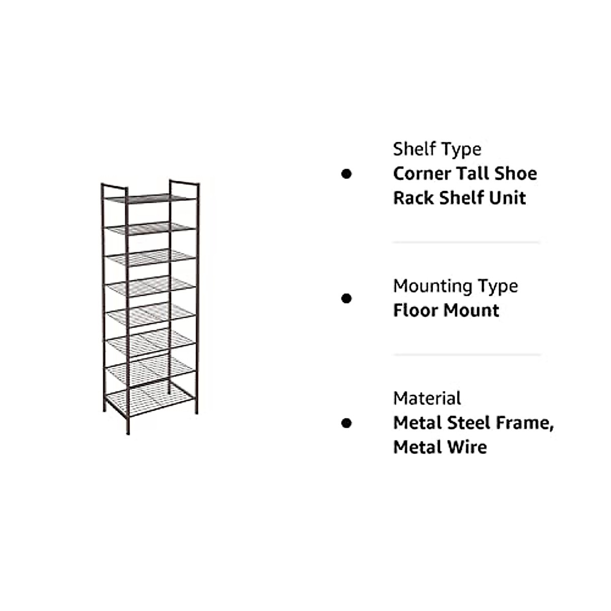 SONGMICS Shoe Rack 8 Tier Tall Shoe Storage Organizer, Sturdy Metal Narrow Shoe Rack Shelf for Closet Entry Small Space, Slim Shoe Stand Holder for 16-24 Pairs, Stackable Vertical Shoe Tower, Bronze