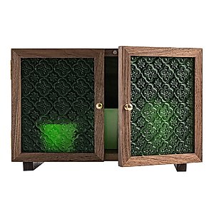 ZYR Cupboard,Retro Small Cabinet with Green Embossed Glass Sideboard Home Wooden Decorative Cabinet Kitchen Bathroom Countertop Cabinet Double Door Pantry Storage