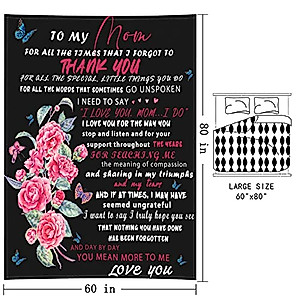 for Mom from Son Daughter Personalized Soft Flannel Blankets Flower Butterfly Throw Blankets Gift for Mothers Day Birthday Family Holiday 60"x 80"