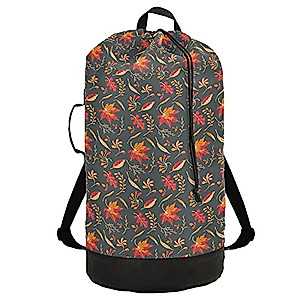 Autumn Leaves Thanksgiving Laundry Bag Heavy Duty Laundry Backpack with Shoulder Straps Handles Travel Laundry bag Drawstring Closure Dirty Clothes Organizer For Camp College Dorm and Apartment