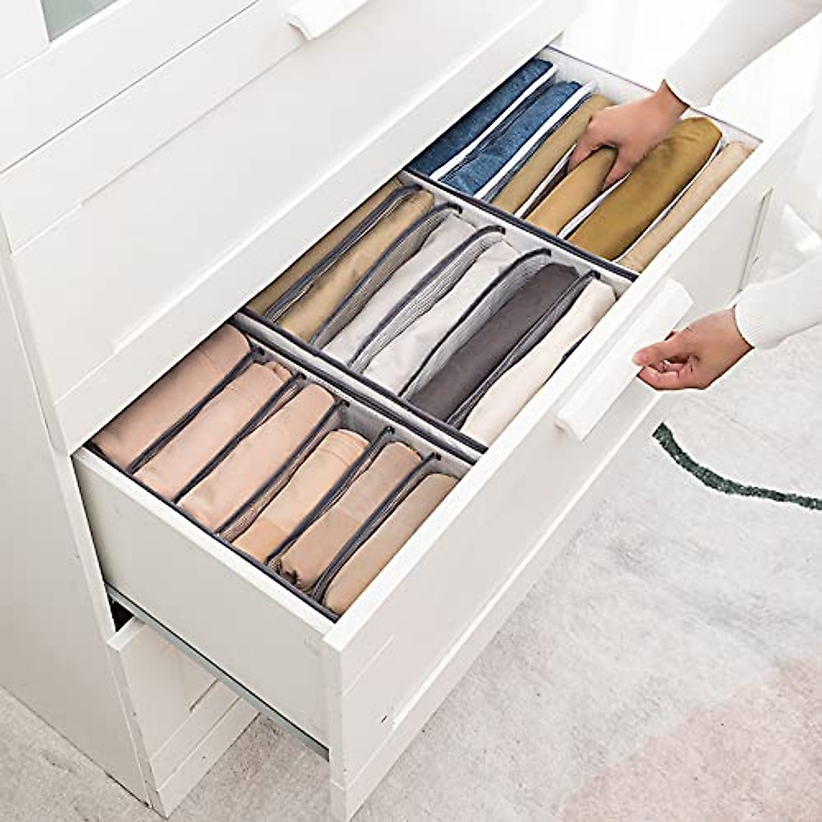 QuFrotty 3 Pieces Wardrobe Clothes Organisers With Support Board, Stable Mesh Storage Boxes to Organize Jeans, Shirts And Underwears, Foldable Drawer Organiser with Compartments