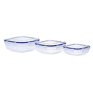 Superio Square Sealed Containers For Food, Set of 3 - Durable Plastic Containers With Lids, Leak Free