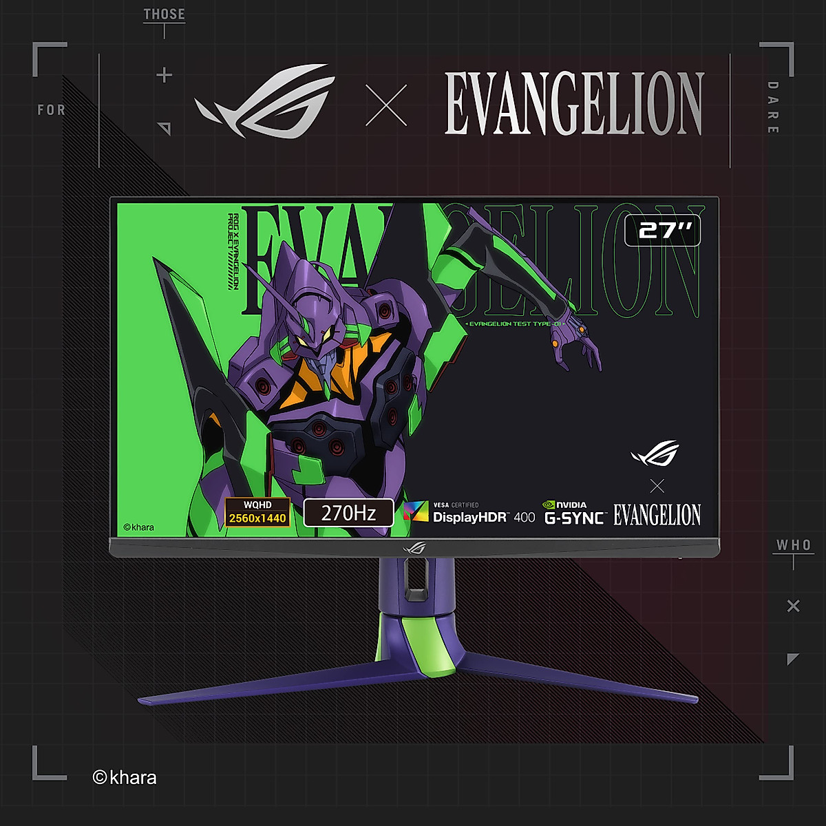 ASUS ROG Strix 27” 1440P EVA Edition HDR Gaming Monitor (XG27AQM-G) - QHD (2560 x 1440) & ROG Keris Wireless EVA Edition Gaming Mouse, Tri-Mode connectivity