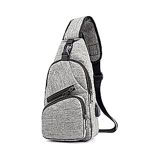 ULemeili Sling Backpack with USB Charging Port, Men Women Chest Crossbody Shoulder Bag Biking Hiking Cycling (Grey, One Size)