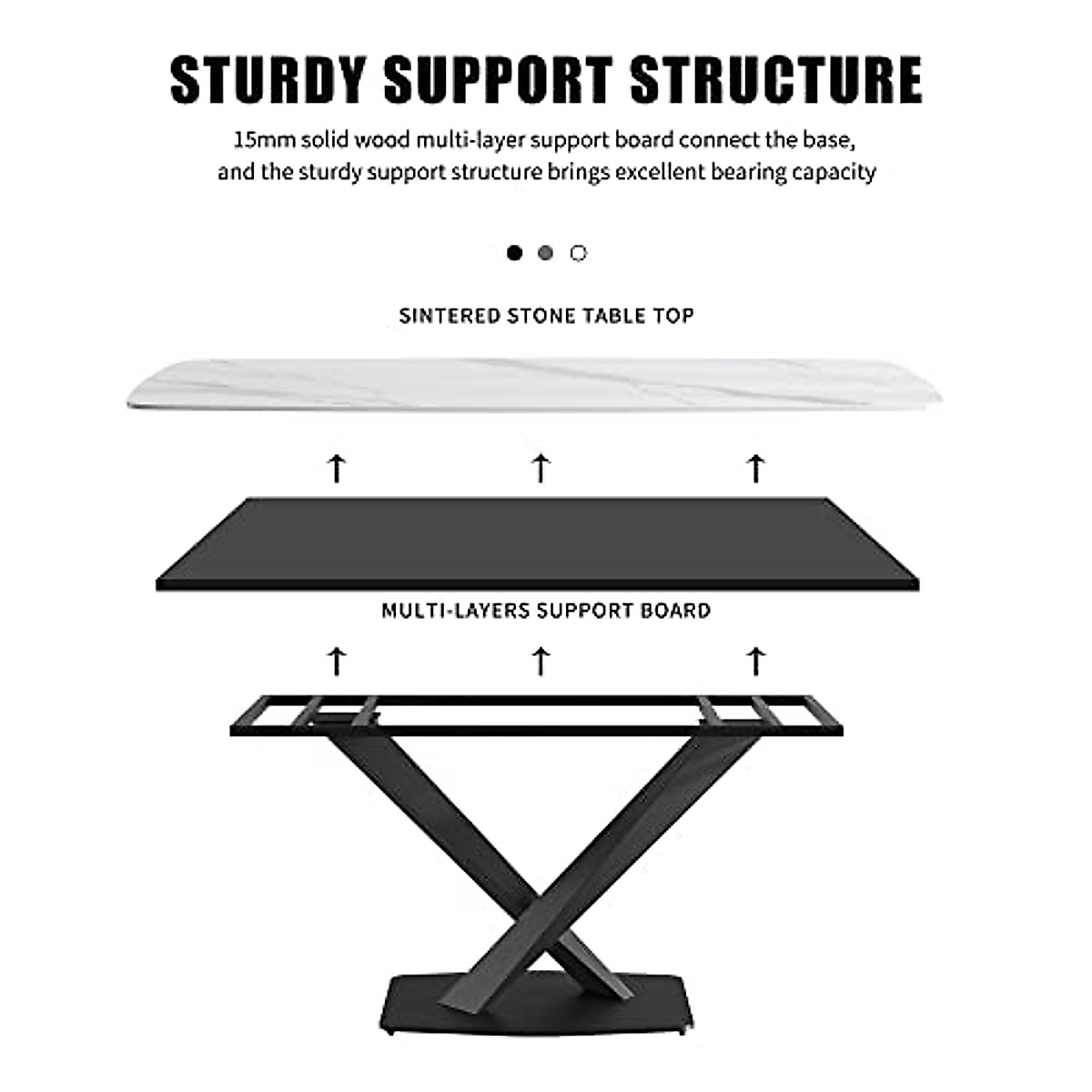Modern Dining Table, White Sintered Stone Tabletop Dining Table with X-Shaped Solid Carbon Steel Base, 70.8" Rectangular Dining Room Table for 6-8