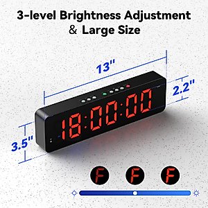 Seesii Gym Timer with Remote, 11''x 3.5''Ultra-Clear Interval Timer with LED, Countdown/Up Wall Clock with Buzzer, Connectable Bank Power Fitness Timer Stopwatch for Gym Home Garage (2.2 Battery)