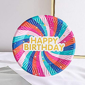 Rgontar 50 Pcs (7'') Happy Birthday Plates Colored Paper Plate Disposable Plate for Birthday Party Supplies