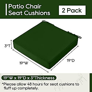 LOVTEX 19x19 Outdoor Chair Cushions Set of 2, Waterproof Patio Cushions for Outdoor Furniture, Thick Outdoor Seat Cushions for Chairs with Straps and Portable Handle(Forest Green)