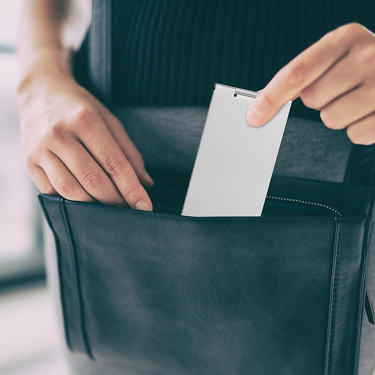 Blulu 2 Pieces Mini Portable Folding Mirrors for Purse, Ultra Slim Pocket Makeup Travel Aluminum Shell Compact Cosmetic Mirrors for Makeup Palette(3.35 x 2 Inches)