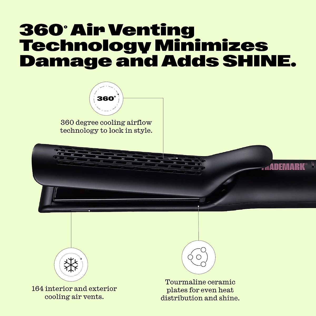 Trademark Beauty Airflow Styling Flat Iron, 2 in 1 Hair Straightener & Curler, Ceramic Plates, Tourmaline Coating, 360 Degree Air Vents, Sunny Styler - Black