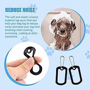 16Pcs Dog Tag Silencer with Chain, Silicone Dog Tag Silencer for Pet Collar, Rectangle Dog Tags to Reduce Noise