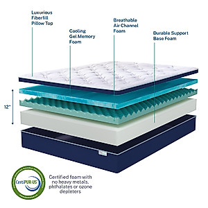 Sleep Innovations Skyler 12 Inch Cooling Gel Memory Foam Mattress, Fiber Fill Pillow Top, Twin Size, Bed in a Box, Medium Plush Feel