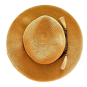 Panama Hat Genuine Horse Hair Double Tail Tassel Hat Band Cowboy Best Western Yellowstone Style - Adjustable Size - Brown and White